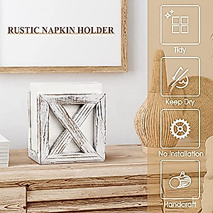 PUERSI Farmhouse Wooden Napkin Holder for Tables, Rustic Kitchen Decor for Counter, Ideal Napkin Dispenser for Dining Counter tops (White)