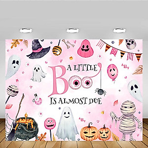 MEHOFOND 7x5ft Halloween Baby Shower Backdrop for Girls A Little Boo Is Almost Due Pumpkin Pink Watercolor Photography Background Halloween Baby Shower Party Banner Supplies Photo Booth Studio
