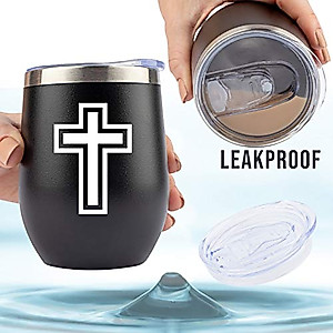 Religious Gifts for Women - 12 Ounce Stainless Steel Tumbler/Mug with Lid for Coffee or Cold Drinks | Men Spiritual Cross Fathers Day or Dad | by JENVIO