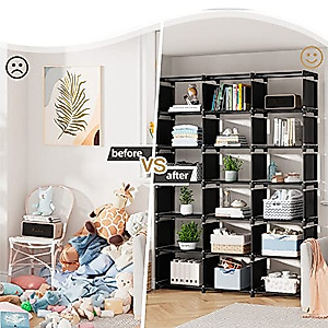 REIBII Bookshelf for Bedroom Book Shelf Organizer Bookcase Tall Book Case 18 Cube Storage Organizer Cube Shelf Black Cubby Storage Organizer Shelves for Bedroom Living Room Closet Office DIY