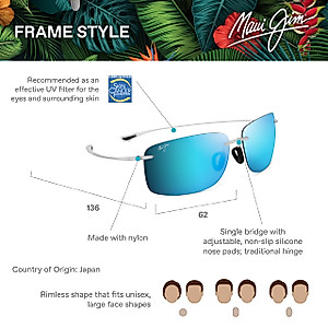 Maui Jim Men's and Women's Hema Polarized Rimless Sunglasses, Crystal Matte/Blue Hawaii, Large