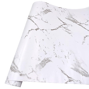 Yifasy White Marble Pattern Shelf and Drawer Liner Peel-Stick Kitchen Storage Sideboard Lining Paper 17.7x118 Inch Renew Buffet Table