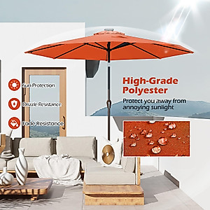 Giantex 9ft Outdoor Patio umbrella with Solar Lights, Table Market Umbrella with Crank and Push-button Tilt System, Solar LED Lighted Patio Umbrella for Backyard Deck Pool Beach (Orange)