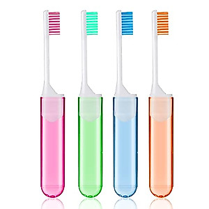 Sibba Toothbrush Covers 4 Pieces Folding Manual Toothbrushes Case Travel Kit Soft Bristles Tooth Brushes Mini Size Portable Brush Coverings Wrapped for Men Women Childrens Toddler