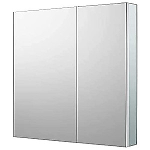 Sunrosa Aluminum Bathroom Medicine Cabinet with Mirror Door, 30"×27.5" Bathroom Mirror Cabinet, Wall-mountable and Recessed-in Mirror Cabinet, 2 Doors Medicine Cabinet Organizer II