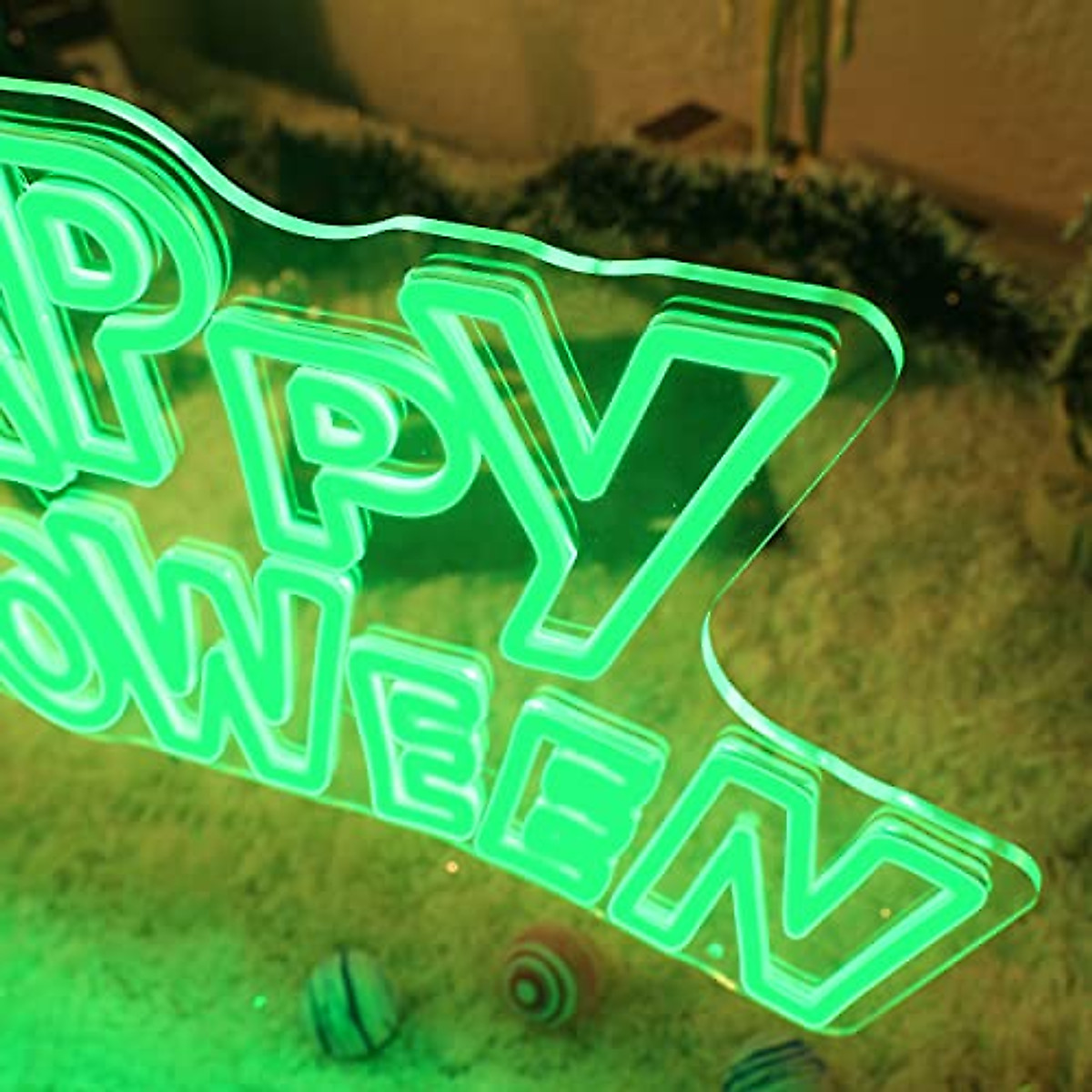 Halloween Decorations Outdoor Indoor, Happy Halloween Lights Halloween Neon Signs, 26X14 Inches Large Dimmable Neon Signs, Halloween Yard Decor, Halloween Decorations for Home (Green Happy Halloween)