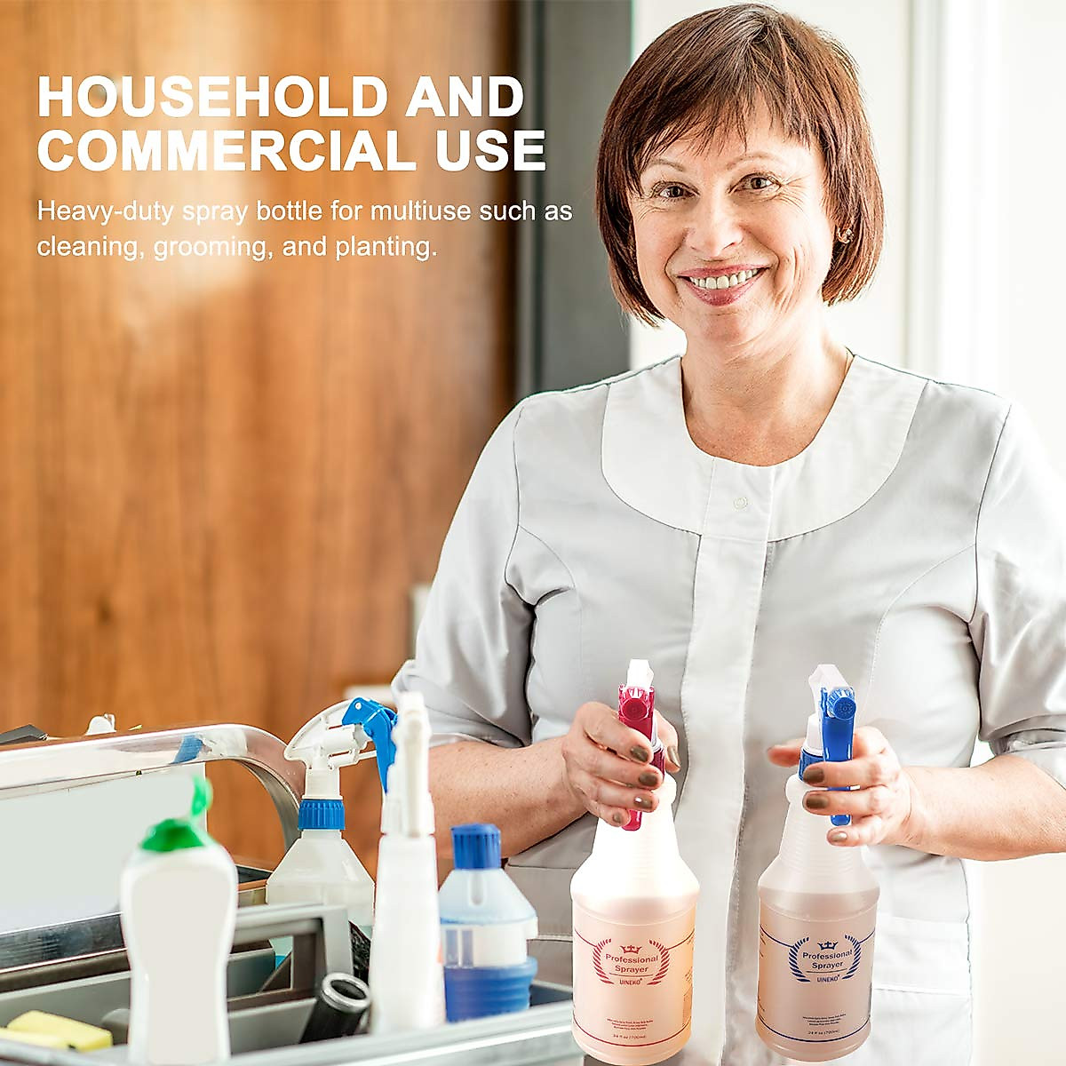 Uineko Plastic Spray Bottle (3 Pack, 24 Oz, 3 Colors) Heavy Duty All-Purpose Empty Spraying Leak Proof Mist Water Bottles for Cleaning Solutions Plants Essential Oils Hair Pet with Adjustable Nozzle