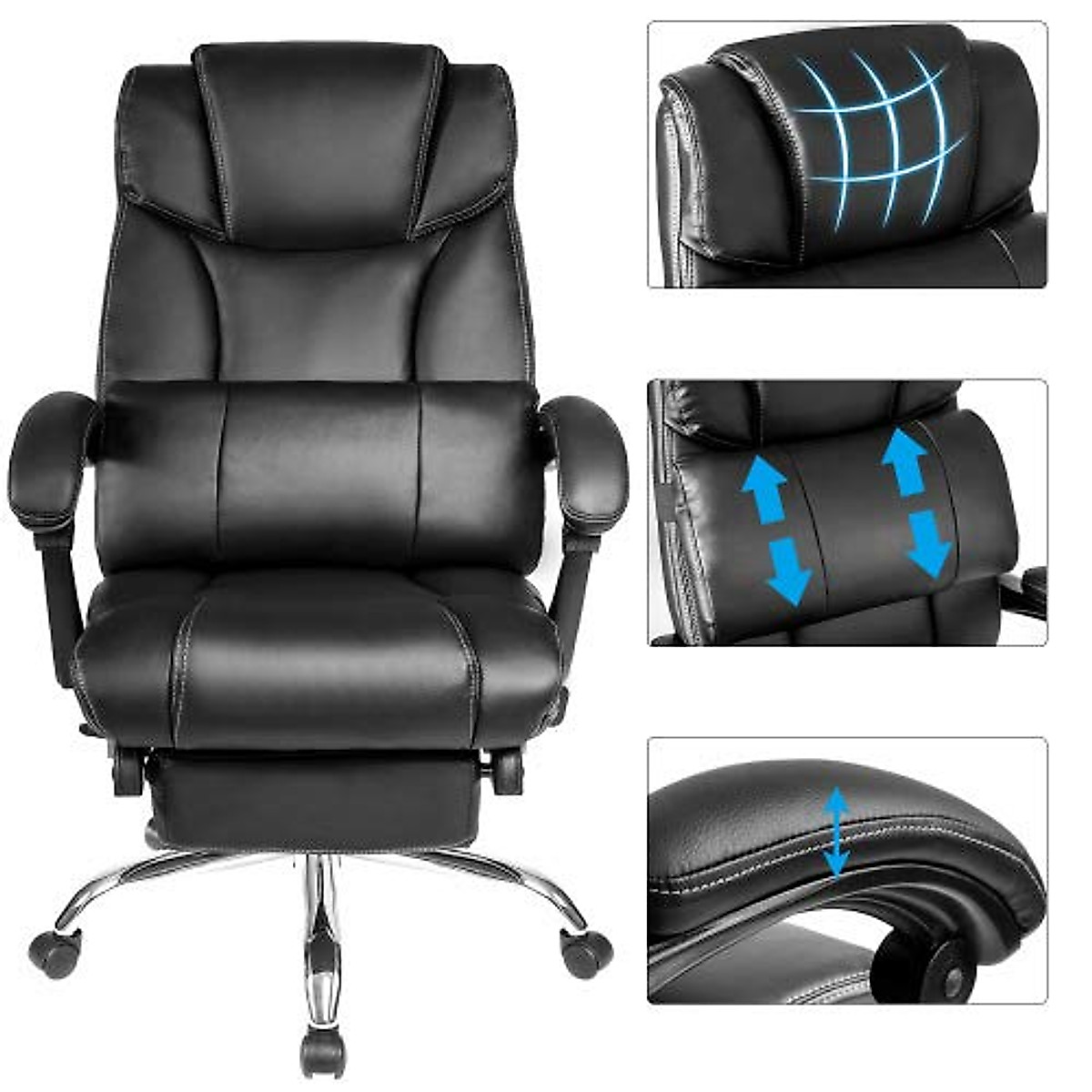 Reclining Office Chair with Footrest- High Back Napping Desk Chair Computer Chair w/Lumbar Support Armrest Adjustable Tilt Swivel Computer Gaming Chair for Home &Office