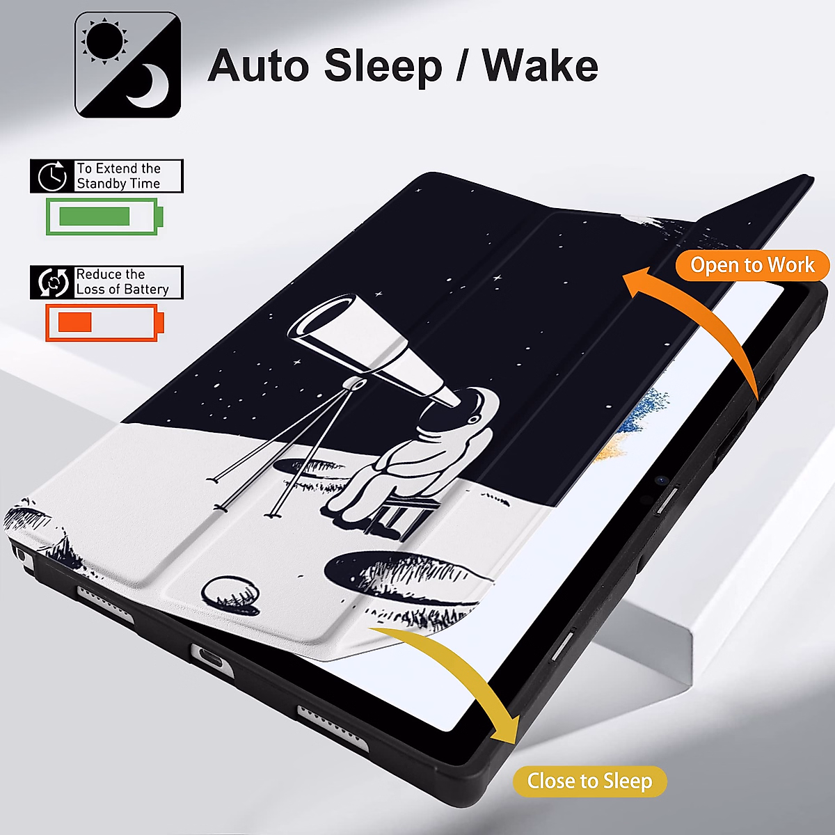 DONGKE Case for Samsung Galaxy Tab A8 10.5 Inch 2022 (SM-X200/X205/X207), Trifold Stand Cover with Auto Wake/Sleep + Soft TPU Protective Stand Back Cover for Galaxy Tab A8 10.5", Spaceman