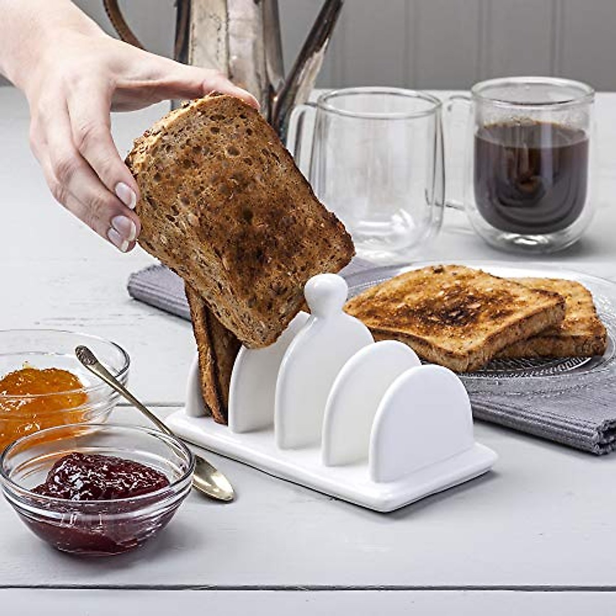 WM Bartleet & Sons 1750 Traditional Porcelain 4 Slot Toast Rack with Carry Handle/Knob– White