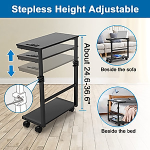 AQQEF Computer Tower Stand Stepless Height Adjustable Computer Tower Cart and PC Stand with Socket and USB Charging Port, Under Desk CPU Stand - 2 Tier