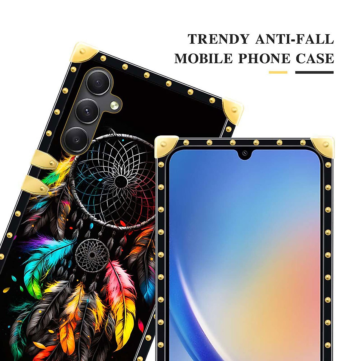 DAIZAG Case Compatible with for Samsung Galaxy A14 5G Classic Feather Dream Catcher Phone Case Golden Square Soft TPU Shockproof Protective Decor Case Cover for Gift