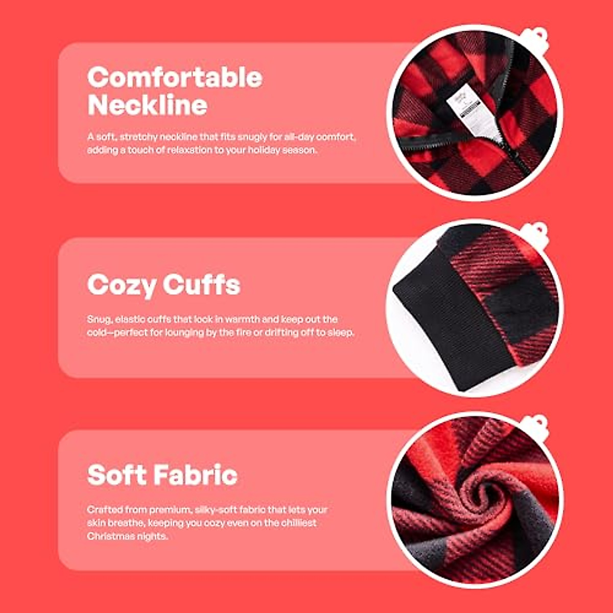 Giggling Getup Christmas Fleece Plaid Pajamas Jumpsuits Adult, Christmas Women Hoodie Full Zipper Pajamas-XL Red