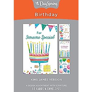 DaySpring - For Someone Special - Birthday – King James Version – 4 Design Assortment with Scripture – 12 Boxed Birthday Cards & Envelopes (J9175)