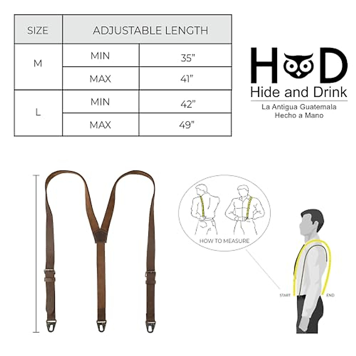 Hide & Drink Leather Y Suspenders (Medium 5 ft. 3 in. to 5 ft. 9 in.) :: Bourbon Brown