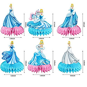 6 PCS Cinderella Princess Theme Honeycomb Centerpieces Colorful Cartoon Princess Cinderella Kids' Birthday Party Decoration (Cinderella)