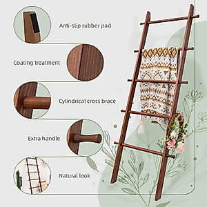 YPshuye 5-Tier Blanket Ladder, Wooden Quilt Stand Farmhouse Decorative Ladder Shelf, Quick Installation, Brown