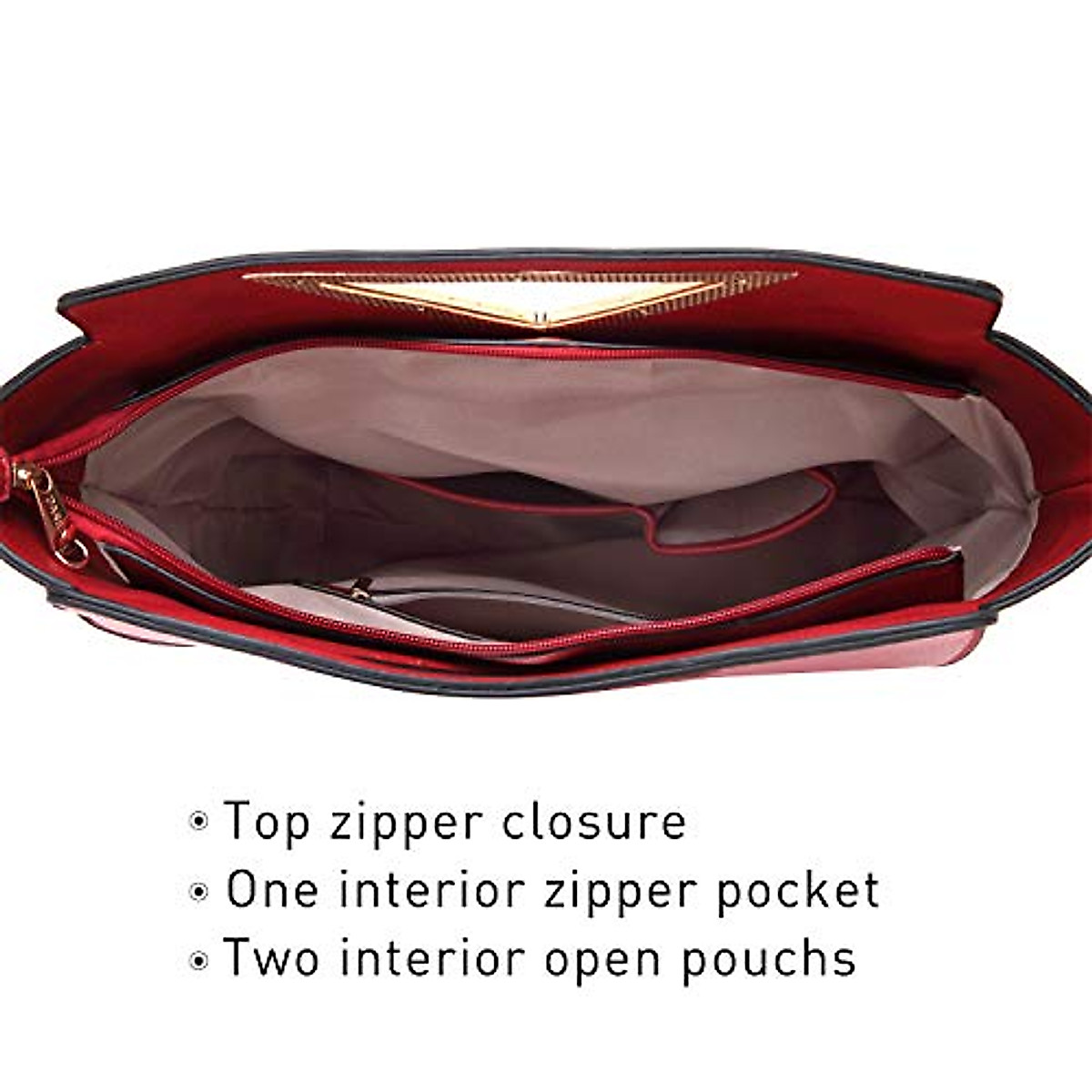 Women Handbag Cut Out Triangle Top Handle Bag Large Fashion Tote Satchel Work Purse (7464 Burgundy + Matching Wallet)