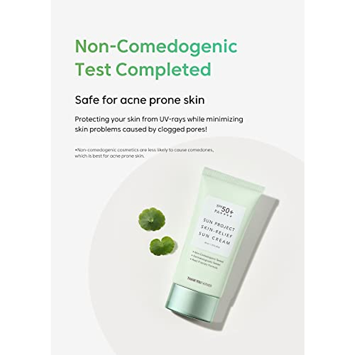 THANKYOU FARMER Sun Project Relief Sun Cream SPF50+ PA++++ 1.75 Fl Oz - Centella Asiatica Extracts for Soothing, Reef Safe Sunscreen Travel Size, Non-comedogenic Face Sunscreen for Sensitive Skin, Korean Sunscreen for Face