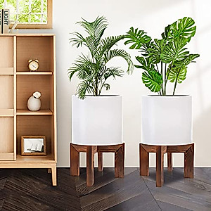 hismocal 2 Pack Wood Plant Stand Indoor Holders for Plants,Sturdy Flower Pot Stands Plants Shelf,Wooden Stool for Patio Plant Stand, Fit 5-18 Inch Variety Flower Pots,Easily Assemble