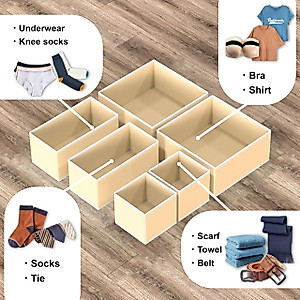 Simple Houseware Foldable Cloth Storage Box Closet Dresser Drawer Divider Organizer Basket Bins for Underwear Bras, Beige (Set of 6)
