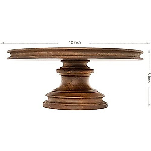 SMAAFIT 12 Inch Solid Cedar Wood Mud Pie Cake Stand for Wedding Decorative Display Serving Platter for Pastries Muffins Dessert Detachable Decorative Kitchen Server and Display(Brown)