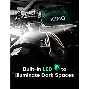 KIMO 3/8" Extended Electric Ratchet Wrench Set, 40 Ft-Lbs 400 Rpm 12V Cordless Wrench w/ 2-Pack 2.0 Ah Batteries, 1 Hour Fast Charger & 8 Sockets, Power Ratchet w/Variable Speed & LED Light