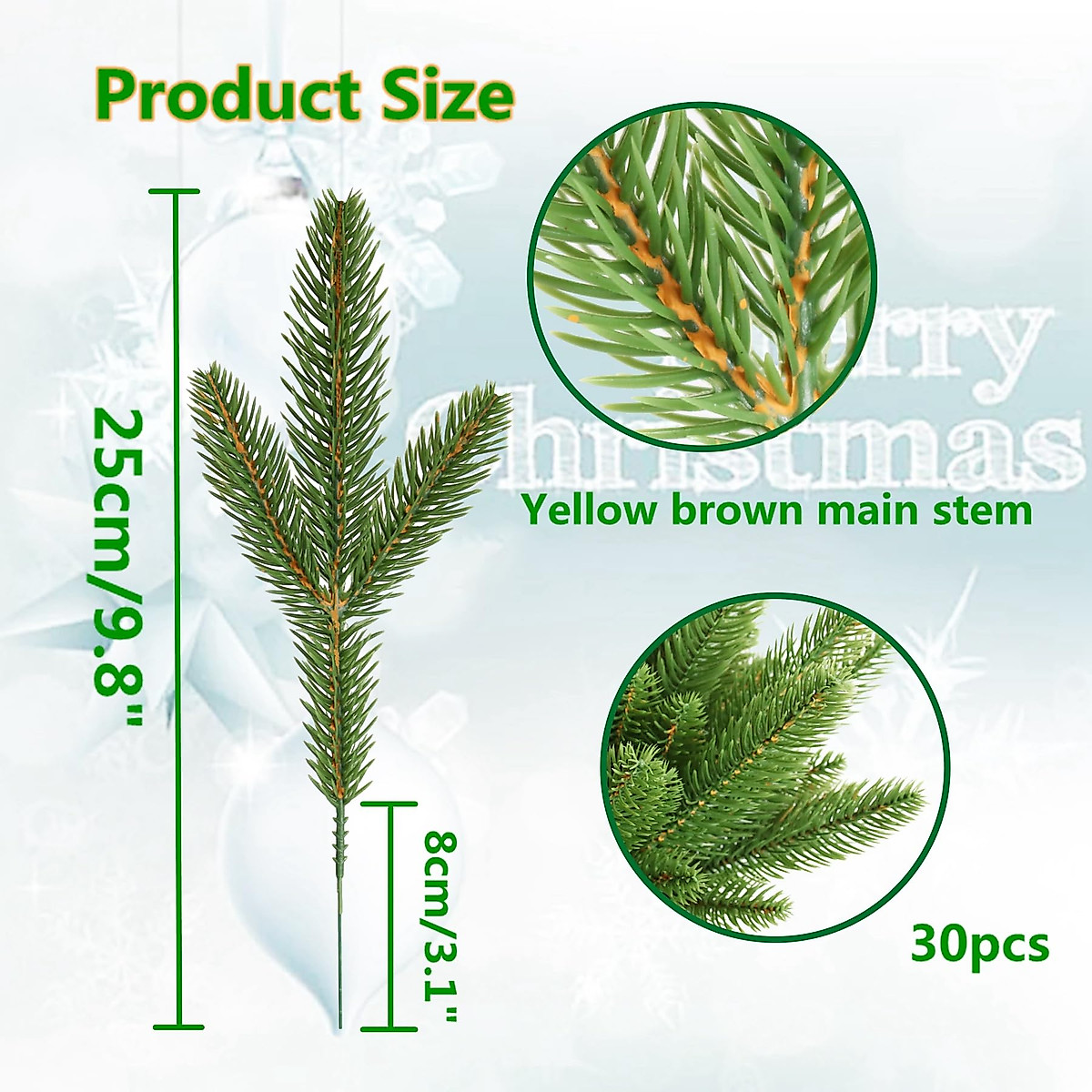 Elyjhyy 30pcs Artificial Pine Branches Green Plants Pine Needles DIY Accessories for Garland Wreath Christmas and Home Garden Decor