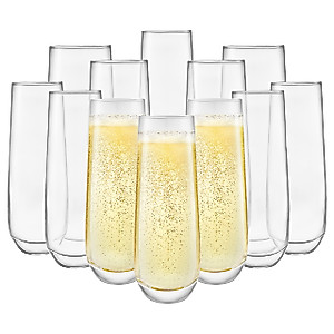Kitchen Lux 10oz Stemless Champagne Flutes- Set of 12 Champagne Glasses – Elegant Highball Tumblers - Premium Clear Glass, Wine, Shots, Cocktails, Champagne, Mimosa for Parties – Dishwasher Safe