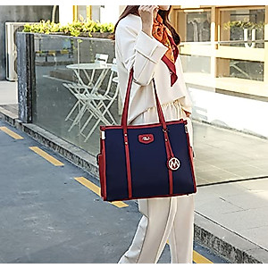 MKF Shoulder Bag for Women: PU Leather Satchel Handbag – Top Handle Tote Purse, Ladies Fashion Pocketbook Black-Cognac