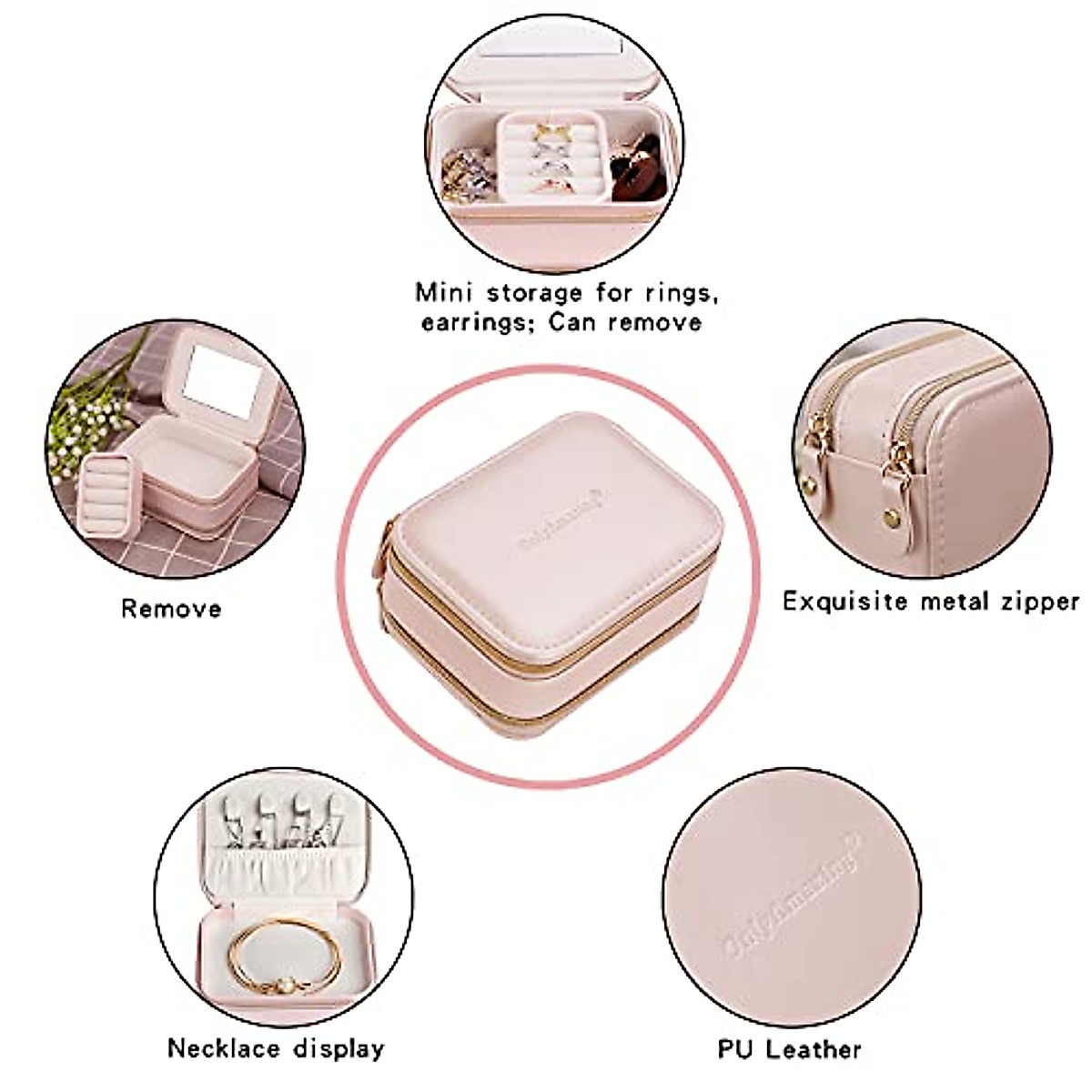 onlyamazing Mini Jewelry Travel Case,Small Travel Jewelry Organizer Portable Jewelry Box Travel Mini Storage Organizer