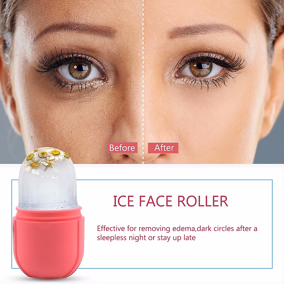 Ice Roller for Face and Eye, Ice Face Roller,Facial Beauty Ice Roller Skin Care Tools, Ice Facial Cube, Gua Sha Face Massage, Silicone Ice Mold for Face Beauty (Pink)