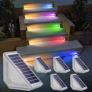 NIORSUN Solar Step Lights, 8 Solid Colors and 2 RGB Color Changing Modes Solar Stair Lights Outdoor Waterproof Led, Upgraded Trapezoidal Deck Lights for Porch Decor Patio Garden Yard Outside(6 Pack)