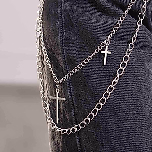 Tgirls Punk Goth Pant Hip Hop Pocket Jean Acrylic Wallet Layered Keychains Belt Trouser Chains for Women and Men (2 layer-Cross)