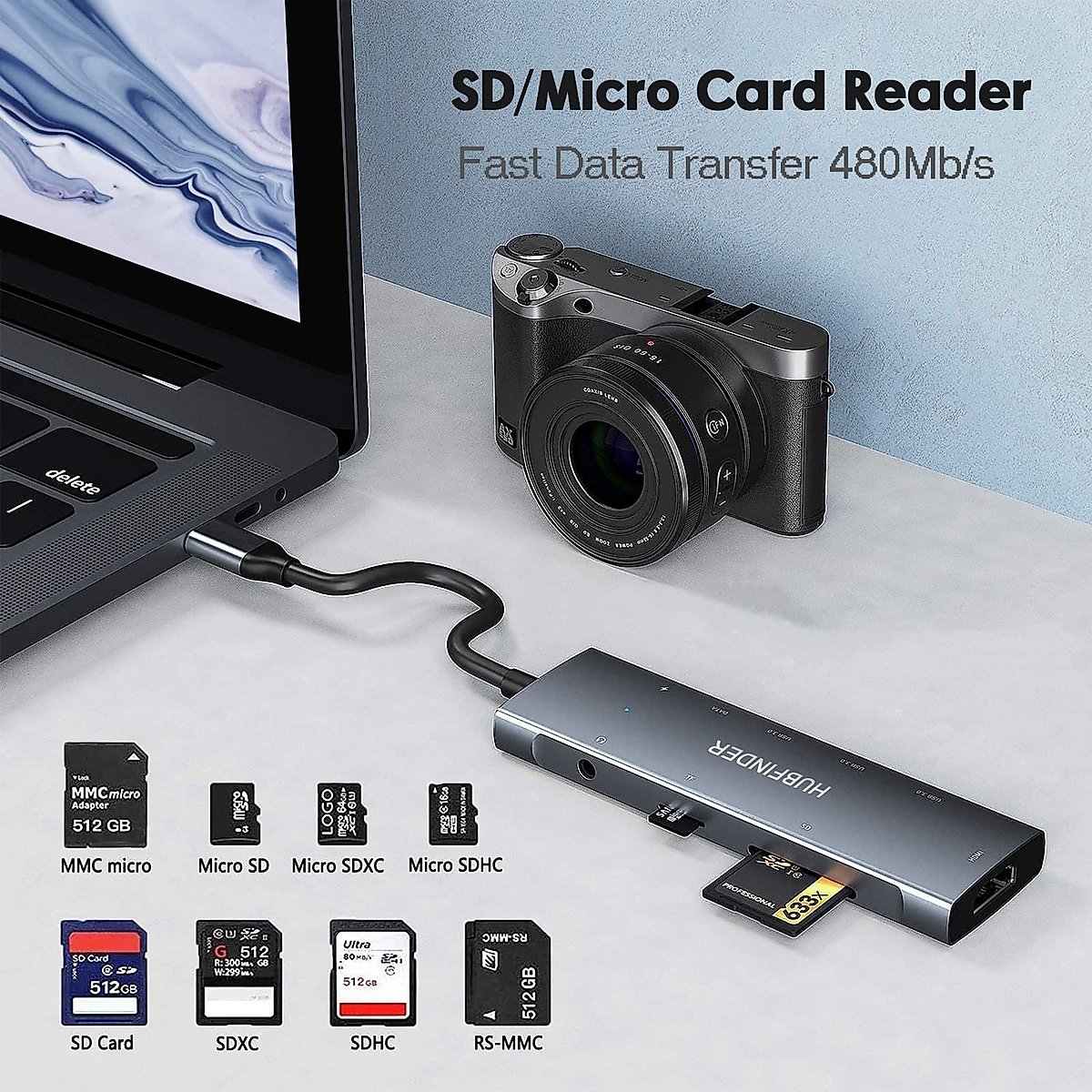 USB C Hub, HUBFINDER 9 in 1 Multiport Adapter with 100W Power Delivery，4K HDMI Output，3 USB3.0 and USB-C 5 Gbps Data Ports，SD/TF Card Reader，3.5mm Headphone Jack，for MacBook Air, MacBook Pro,iPad Pro