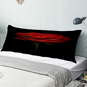 Body Pillow Cover,3D Beautiful Rose Print Romantic Red Black,Long Pillowcase with Zipper Soft Large Pillow Case Covers Cushion for Beding,Couch,Sofa 20"x54"