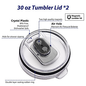 30 oz Tumbler Lid, 2 Pack Replacement Lids Fit for YETI 30 oz Tumbler Lid, Fits Yeti Lids 30 oz Replacement Lid, 14 oz Mug and 35 oz Straw Mug, Spill Proof Cup Lids Covers with Magnetic Slider Switch