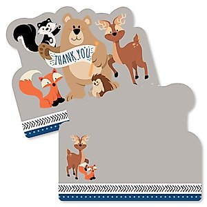 Stay Wild - Forest Animals - Shaped Thank You Cards - Woodland Baby Shower or Birthday Party Thank You Note Cards with Envelopes - Set of 12