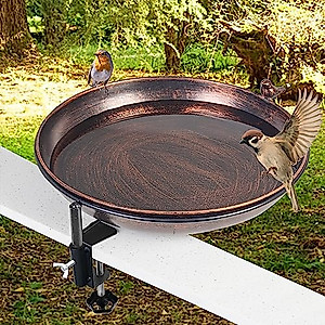 DREAMSOUL Deck Mounted Bird Bath Metal Birdbath Bowl Unheated with Lightweight Detachable, Bird Baths with Adjustable Sturdy Steel Clamp for Deck Railing Balcony Yard Outdoors Garden Decoration
