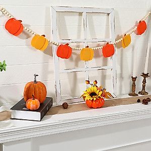 Fall Decor-Fall Decorations for Home-Felt Pumpkins Wood Bead Garland for Fall Decor- Halloween Thanksgiving Farmhouse Felt Pumpkins Banner for Fireplace Mantel Walls