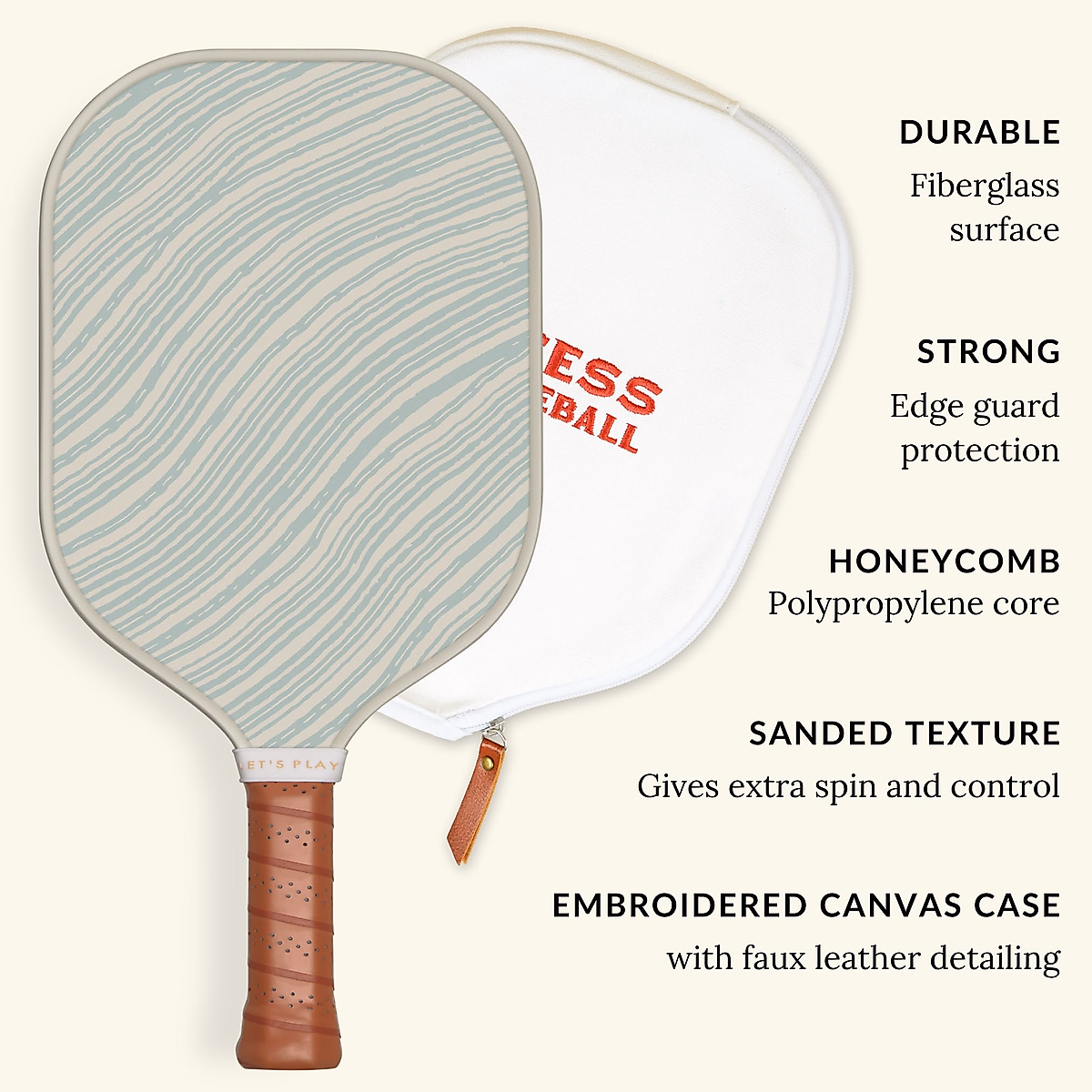 Recess Pickleball Single Paddles - Fiberglass Surface, Honeycomb Core - Sweatproof Foam Comfort Grip - Canvas Cover & Silicone Grip Ring - Tournament or Casual Play - Modern Designs - USAPA Approved