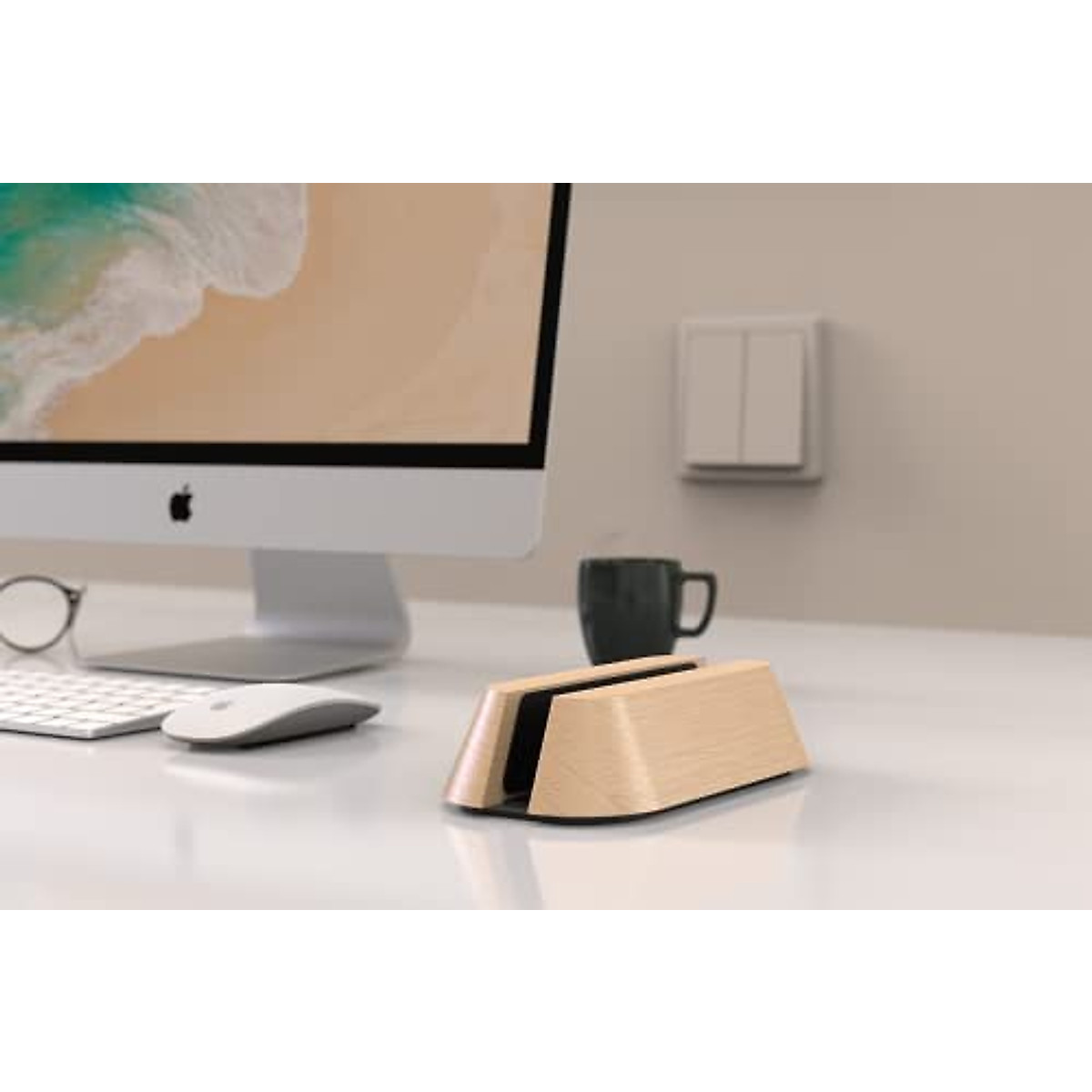 KUSOVILI Vertical Laptop Stand for Desk, Adjustable Vertical Laptop Holder, Natural Wood Desktop Dock for Apple MacBook pro, Surface, Lenovo, Dell and More (up to 17.3 inches)