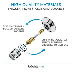 Bächlein Bathroom Sink Drain Without Overflow - Sink Stopper with Pop Up Function - Chrome Pop Up Bathroom Sink Drain incl. 3 Extra Seals and Installation Manual - German Brand