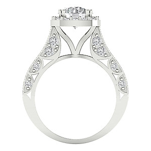 2.7 Ct Round Cut Clear Simulated Diamond 14K White Gold Halo Solitaire with Accents Engagement Anniversary Ring Size 7.5