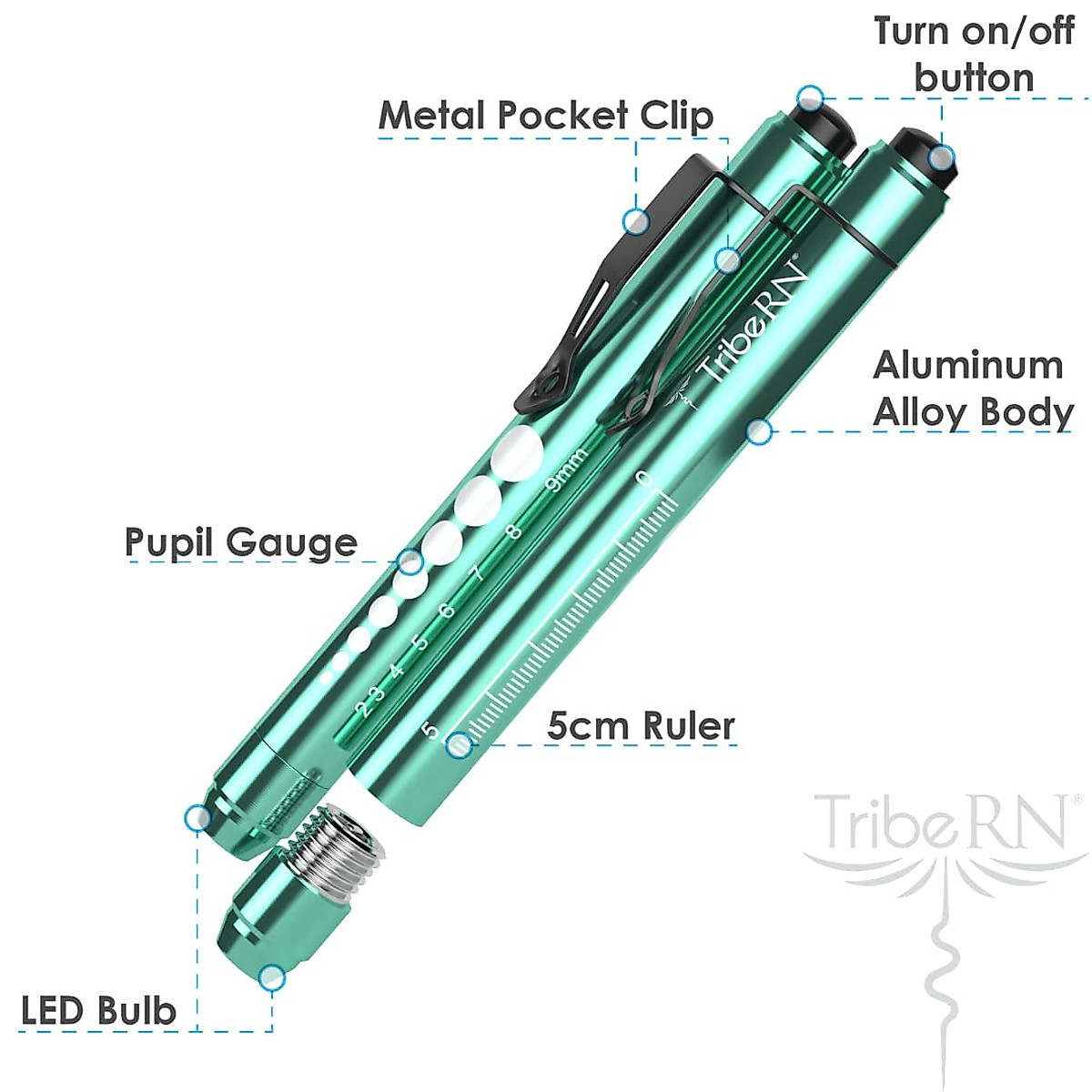 Penlights for Nurses - Medical Pen Light with Pupil Gauge for Doctors, EMTs, Nurses and Nursing Students - LED White Light and Warm Light - Essential Nursing Student Supplies, 2 Pack (Black/Mint)