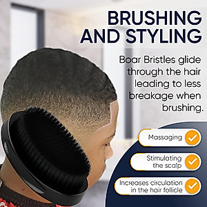 Encore The Barber 360 Wave Brush medium boar bristle | curved palm for men hair (Black)