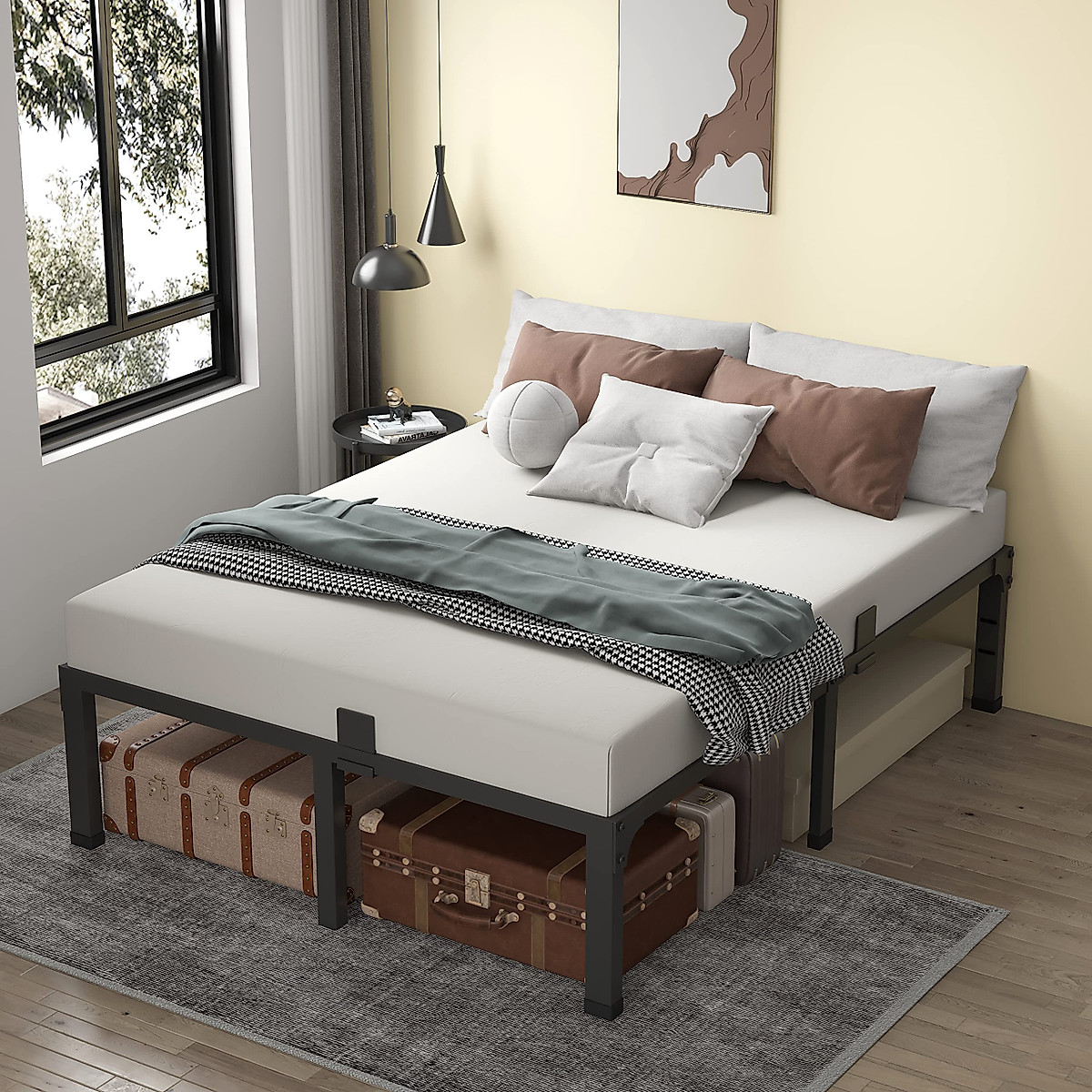 MAF 12 Inch Queen Bed Frames with Mattress Slide Stopper Black Heavy Duty Metal Platform Bed Frame Steel Slat Support, No Box Spring Needed, Noise Free, Easy Assembly