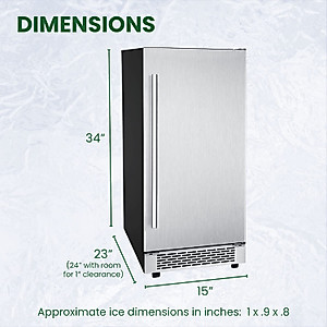 Hanover HIM60701-5SS, 25-lbs Storage, Vault Series Ice Maker, Under Counter, Home Bar Kitchen, Clear, Automatic, Garage, Stainless Steel Machine, Silver