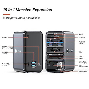 TobenONE USB C Laptop Docking Station Dual Monitor, 15-in-1 USB C Dock with Dual HDMI, 65W Power Supply, VGA, 4 USB 3.0, 2 USB 2.0, USB C, SD/TF, Ethernet and Audio/Mic for Lenovo, HP, Dell, Surface