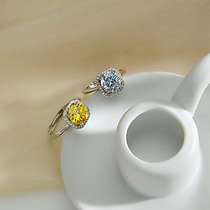 CHERUBIC Platinum Plated Sterling Silver Square Halo Ring For Women Crystal Cubic Zirconia Birthstone Rings Adjustable